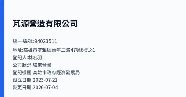 芃源營造有限公司的照片-統編 94023511(高雄市) 公司登記資料與營業項目詳細圖表