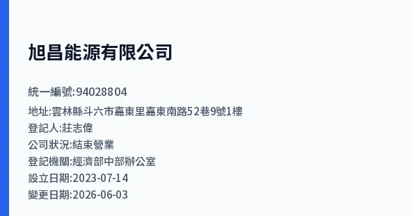 旭昌能源有限公司的照片-統編 94028804(雲林縣) 公司登記資料與營業項目詳細圖表