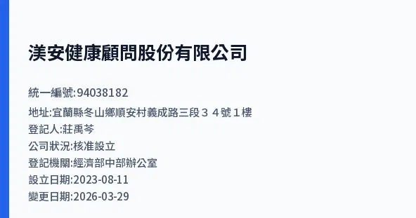 渼安健康顧問股份有限公司的照片-統編 94038182(宜蘭縣) 公司登記資料與營業項目詳細圖表