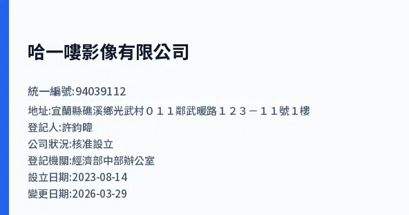 哈一嘍影像有限公司的照片-統編 94039112(宜蘭縣) 公司登記資料與營業項目詳細圖表