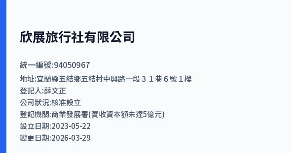 欣展旅行社有限公司的照片-統編 94050967(宜蘭縣) 公司登記資料與營業項目詳細圖表