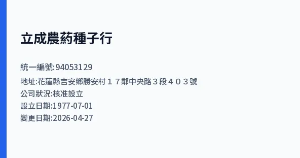 立成農葯種子行的照片-統編 94053129(花蓮縣) 公司登記資料與營業項目詳細圖表