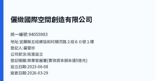 儷緻國際空間創造有限公司的照片-統編 94055983(宜蘭縣) 公司登記資料與營業項目詳細圖表