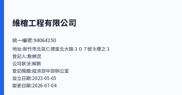 維榷工程有限公司的照片-統編 94064250(新竹市) 公司登記資料與營業項目詳細圖表