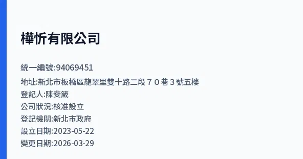 樺忻有限公司的照片-統編 94069451(新北市) 公司登記資料與營業項目詳細圖表