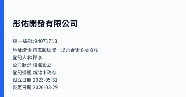 彤佑開發有限公司的照片-統編 94071718(新北市) 公司登記資料與營業項目詳細圖表