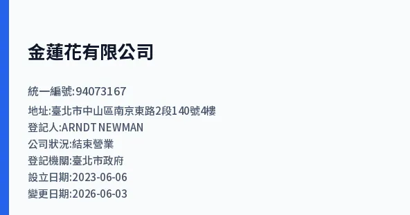 金蓮花有限公司的照片-統編 94073167(臺北市) 公司登記資料與營業項目詳細圖表