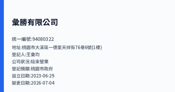 彙勝有限公司的照片-統編 94080322(桃園市) 公司登記資料與營業項目詳細圖表