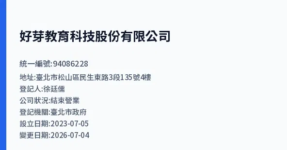 好芽教育科技股份有限公司的照片-統編 94086228(臺北市) 公司登記資料與營業項目詳細圖表
