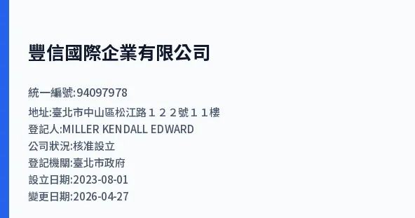 豐信國際企業有限公司的照片-統編 94097978(臺北市) 公司登記資料與營業項目詳細圖表