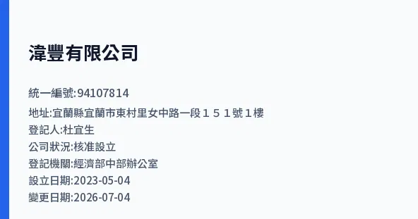 湋豐有限公司的照片-統編 94107814(宜蘭縣) 公司登記資料與營業項目詳細圖表