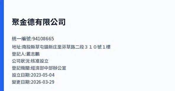 聚金德有限公司的照片-統編 94108665(南投縣) 公司登記資料與營業項目詳細圖表