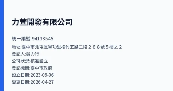力萱開發有限公司的照片-統編 94133545(臺中市) 公司登記資料與營業項目詳細圖表