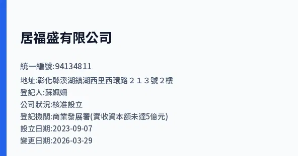 居福盛有限公司的照片-統編 94134811(彰化縣) 公司登記資料與營業項目詳細圖表