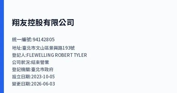 翔友控股有限公司的照片-統編 94142805(臺北市) 公司登記資料與營業項目詳細圖表