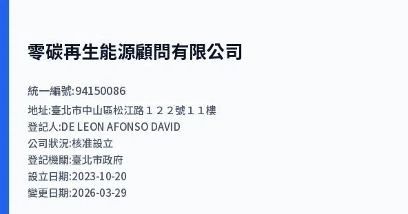零碳再生能源顧問有限公司的照片-統編 94150086(臺北市) 公司登記資料與營業項目詳細圖表