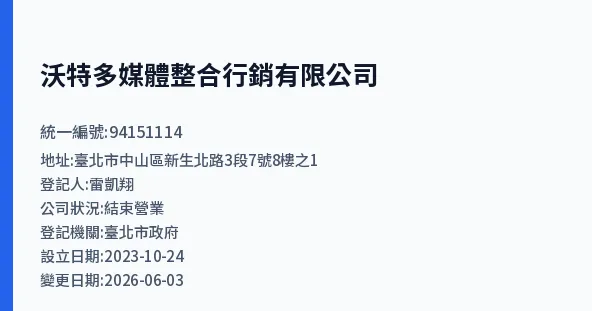 沃特多媒體整合行銷有限公司的照片-統編 94151114(臺北市) 公司登記資料與營業項目詳細圖表