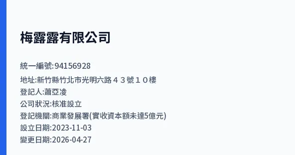 梅露露有限公司的照片-統編 94156928(新竹縣) 公司登記資料與營業項目詳細圖表