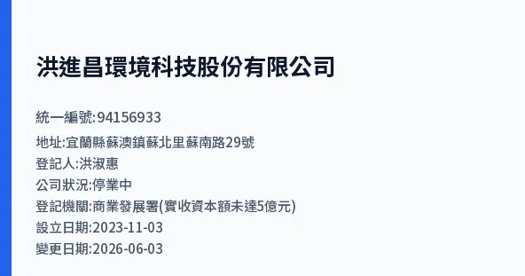 洪進昌環境科技股份有限公司的照片-統編 94156933(宜蘭縣) 公司登記資料與營業項目詳細圖表