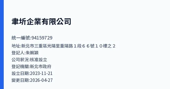 聿圻企業有限公司的照片-統編 94159729(新北市) 公司登記資料與營業項目詳細圖表