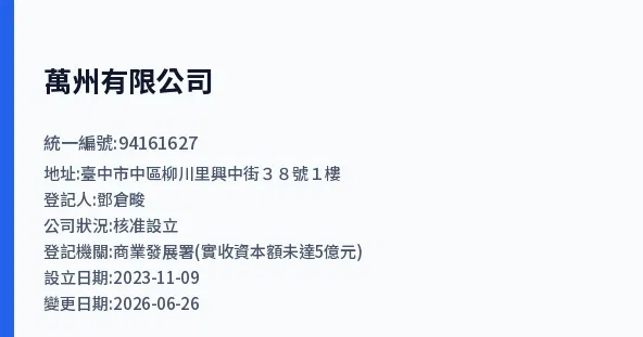 萬州有限公司的照片-統編 94161627(花蓮縣) 公司登記資料與營業項目詳細圖表