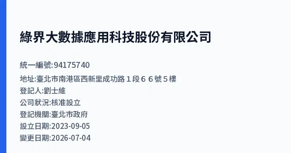 綠界大數據應用科技股份有限公司的照片-統編 94175740(臺北市) 公司登記資料與營業項目詳細圖表