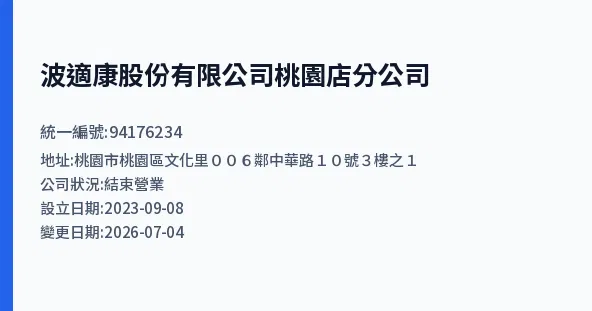 波適康股份有限公司桃園店分公司的照片-統編 94176234(桃園市) 公司登記資料與營業項目詳細圖表