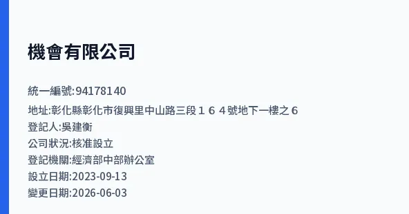 機會有限公司的照片-統編 94178140(彰化縣) 公司登記資料與營業項目詳細圖表