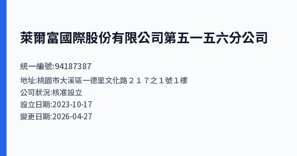 萊爾富國際股份有限公司第五一五六分公司的照片-統編 94187387(桃園市) 公司登記資料與營業項目詳細圖表