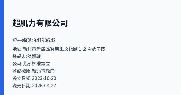 超肌力有限公司的照片-統編 94190643(新北市) 公司登記資料與營業項目詳細圖表