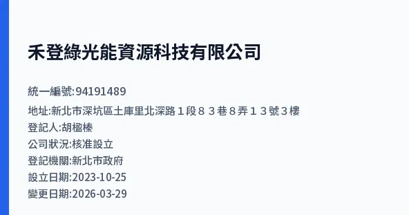 禾登綠光能資源科技有限公司的照片-統編 94191489(新北市) 公司登記資料與營業項目詳細圖表