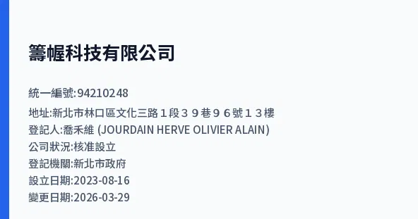 籌幄科技有限公司的照片-統編 94210248(新北市) 公司登記資料與營業項目詳細圖表