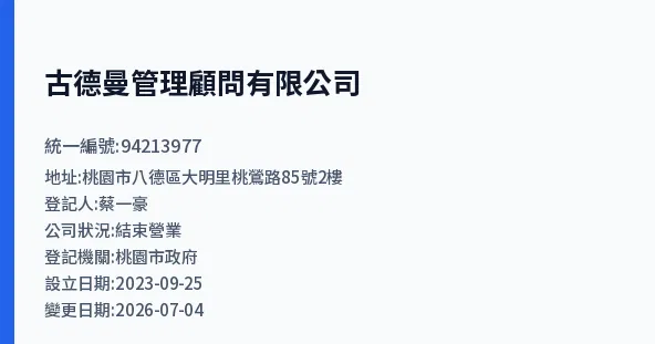 古德曼管理顧問有限公司的照片-統編 94213977(桃園市) 公司登記資料與營業項目詳細圖表