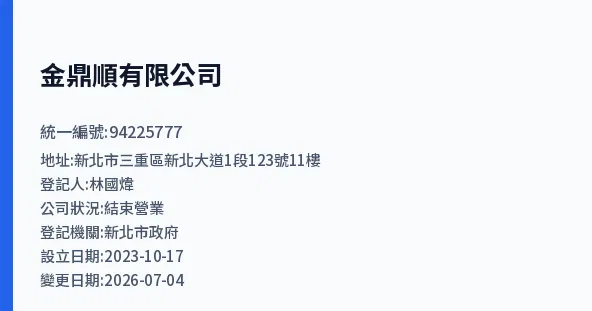 金鼎順有限公司的照片-統編 94225777(新北市) 公司登記資料與營業項目詳細圖表