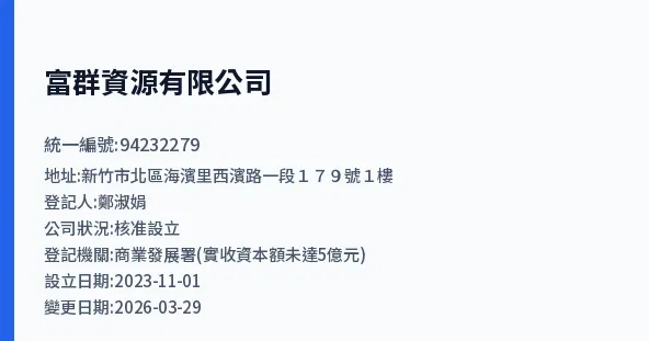 富群資源有限公司的照片-統編 94232279(新竹市) 公司登記資料與營業項目詳細圖表