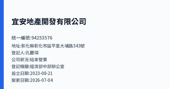 宜安地產開發有限公司的照片-統編 94253576(彰化縣) 公司登記資料與營業項目詳細圖表