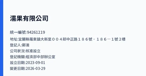 濡果有限公司的照片-統編 94261219(宜蘭縣) 公司登記資料與營業項目詳細圖表