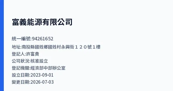 富義能源有限公司的照片-統編 94261652(嘉義縣) 公司登記資料與營業項目詳細圖表