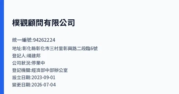 樸觀顧問有限公司的照片-統編 94262224(彰化縣) 公司登記資料與營業項目詳細圖表