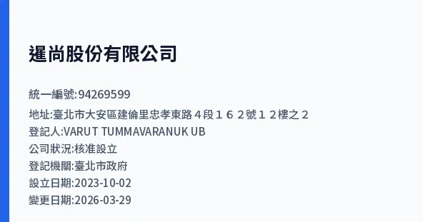 暹尚股份有限公司的照片-統編 94269599(臺北市) 公司登記資料與營業項目詳細圖表