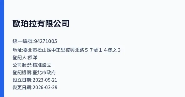 歐珀拉有限公司的照片-統編 94271005(臺北市) 公司登記資料與營業項目詳細圖表