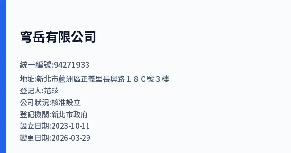 穹岳有限公司的照片-統編 94271933(新北市) 公司登記資料與營業項目詳細圖表
