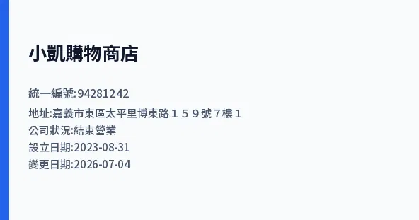 小凱購物商店的照片-統編 94281242(嘉義市) 公司登記資料與營業項目詳細圖表