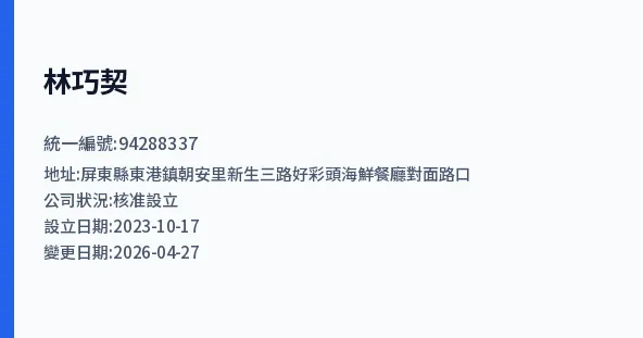 林巧契的照片-統編 94288337(屏東縣) 公司登記資料與營業項目詳細圖表