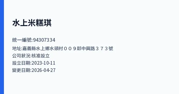水上米糕琪的照片-統編 94307334(嘉義縣) 公司登記資料與營業項目詳細圖表
