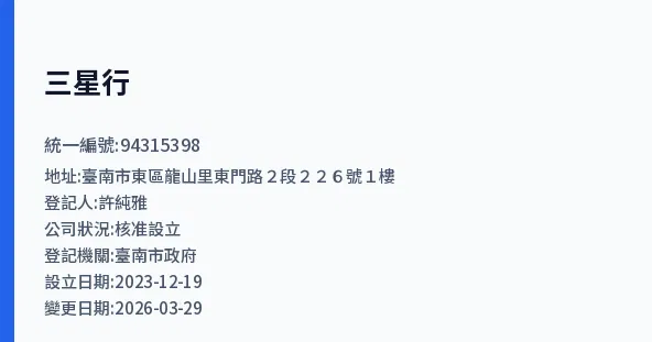 三星行的照片-統編 94315398(臺南市) 公司登記資料與營業項目詳細圖表