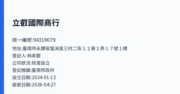 立叡國際商行的照片-統編 94319079(臺南市) 公司登記資料與營業項目詳細圖表