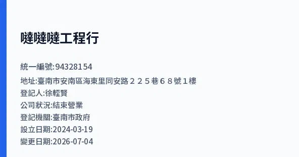 噠噠噠工程行的照片-統編 94328154(臺南市) 公司登記資料與營業項目詳細圖表