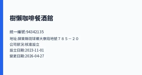 樹懶咖啡餐酒館的照片-統編 94342135(屏東縣) 公司登記資料與營業項目詳細圖表