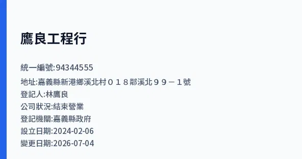 鷹良工程行的照片-統編 94344555(嘉義縣) 公司登記資料與營業項目詳細圖表